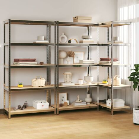 5-Layer Shelves，Racks 3 pcs Silver Steel&Engineered Wood VSVS6305153