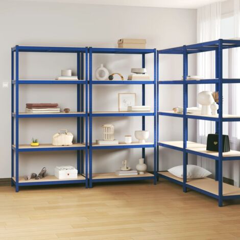 5-Layer Shelves，Racks 4 pcs Blue Steel&Engineered Wood VSVS9849093