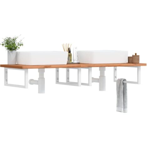 Basin Shelf Wall Mounted Steel and Solid Wood Beech VSVS3477391