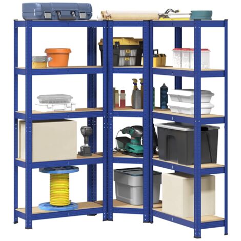 3 Piece 5-Layer Shelves，Racks Set Blue Steel&Engineered Wood VSVS4562274