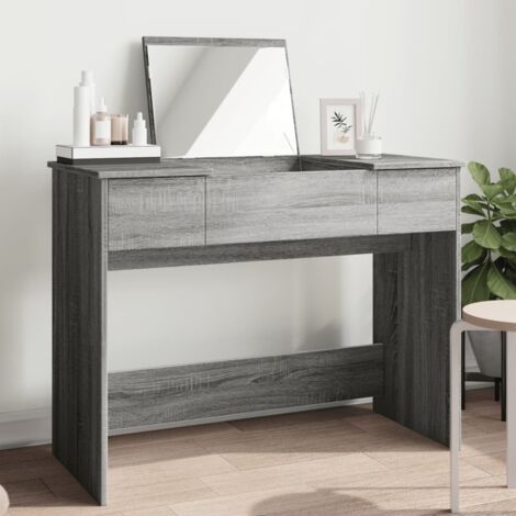 Dressing Table，Vanity Table with Mirror Grey Sonoma 100x45x76 cm ...