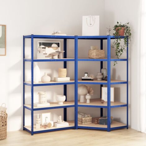 5-Layer Shelves，Racks 2 pcs Blue Steel&Engineered Wood VSVS1123341