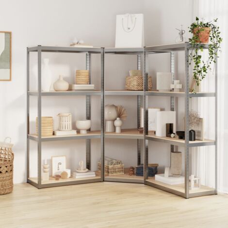 4-Layer Shelves，Racks 3 pcs Silver Steel&Engineered Wood VSVS5935314
