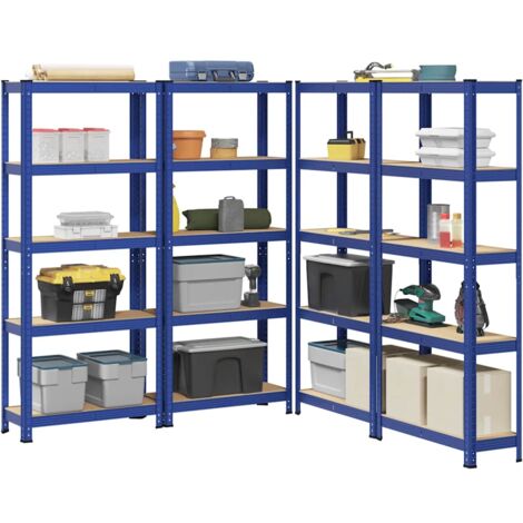 5-Layer Storage Shelves，Racks 4 pcs Blue Steel&Engineered Wood VSVS6366433