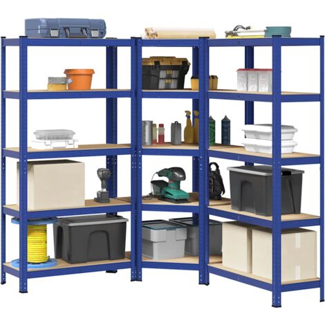 3 Piece 5-Layer Shelves，Racks Set Blue Steel&Engineered Wood VSVS1733218