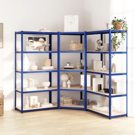 5-Layer Shelves，Racks 3 pcs Blue Steel&Engineered Wood VSVS6604204