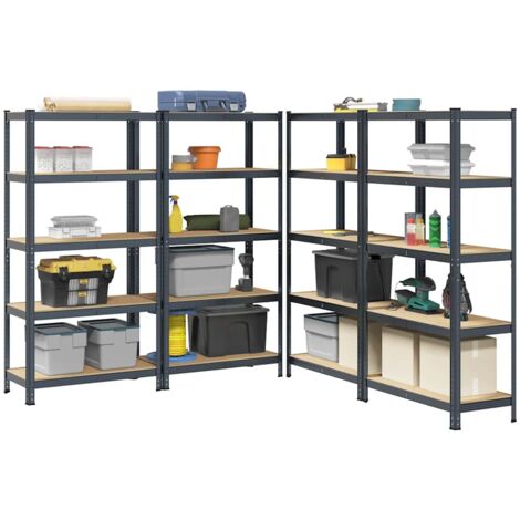 5-Layer Heavy-duty Shelves，Racks 4 pcs Anthracite Steel&Engineered Wood ...