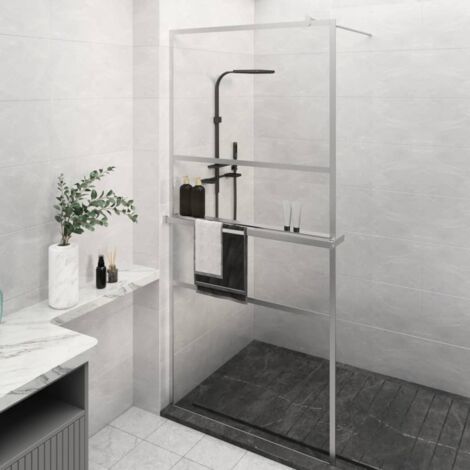 Walk-in Shower Wall with Shelf 80x195 cm ESG Glass&Aluminium VSVS3536129
