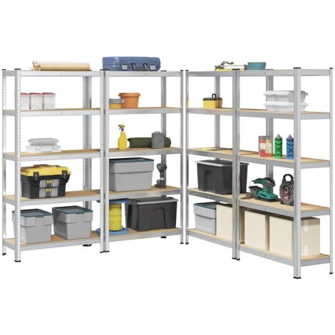5-Layer Storage Shelves，Racks 4 pcs Silver Steel&Engineered Wood ...
