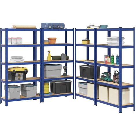 5-Layer Storage Shelves，Racks 4 pcs Blue Steel&Engineered Wood VSVS1206813