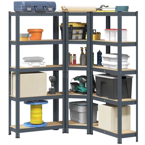 3 Piece 5-Layer Shelves，Racks Set Anthracite Steel&Engineered Wood ...