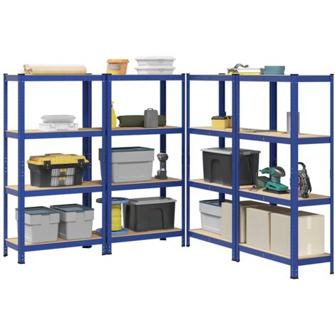 4-Layer Storage Shelves，Racks 4 pcs Blue Steel&Engineered Wood VSVS2582394