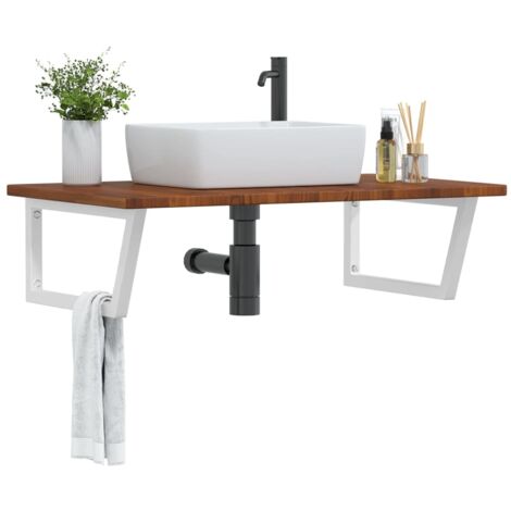 Basin Shelf Wall Mounted Steel and Solid Wood Oak VSVS9600767