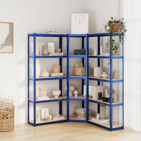 5-Layer Shelves，Racks 3 pcs Blue Steel&Engineered Wood VSVS1578489