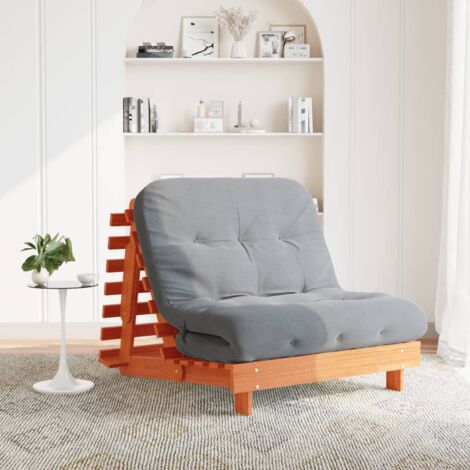 Futon Sofa Bed with Mattress Wax Brown 100x206x11 cm Solid Wood Pine ...