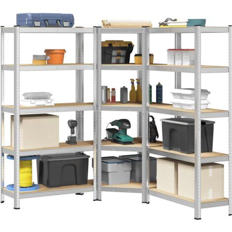 3 Piece 5-Layer Shelves，Racks Set Silver Steel&Engineered Wood VSVS2235195