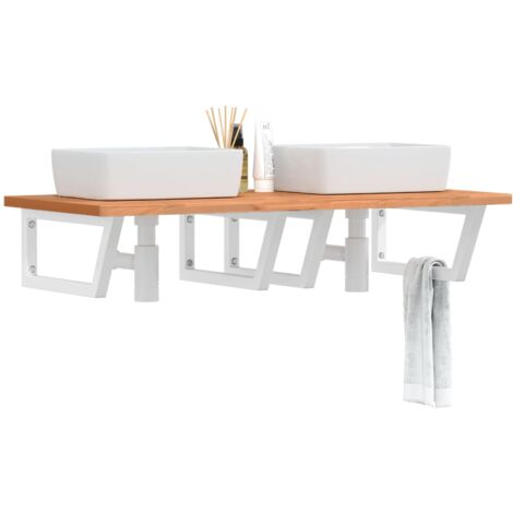 Basin Shelf Wall Mounted Steel and Solid Wood Beech VSVS6857604