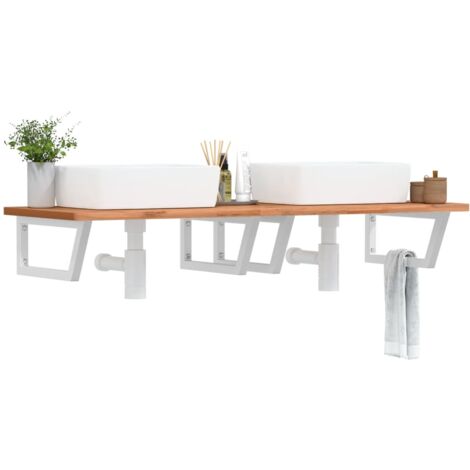 Basin Shelf Wall Mounted Steel and Solid Wood Beech VSVS6833989
