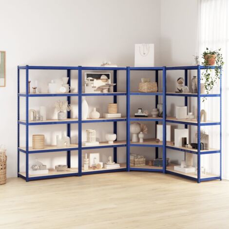 5-Layer Shelves，Racks 4 pcs Blue Steel&Engineered Wood VSVS1371183