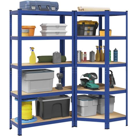 2 Piece 5-Layer Shelves，Racks Set Blue Steel&Engineered Wood VSVS7254331