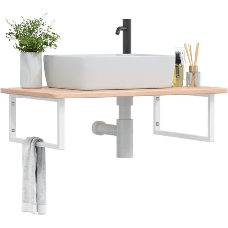 Basin Shelf Wall Mounted Steel and Solid Wood Oak VSVS4235818