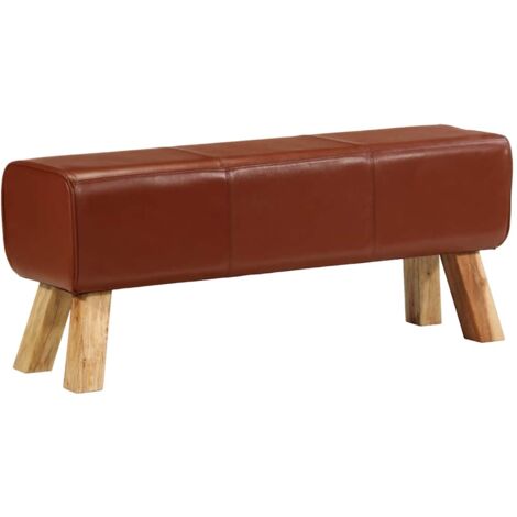 Gym Bok Bench Brown 110 cm Real Leather and Solid Wood Mango VSVS2749039