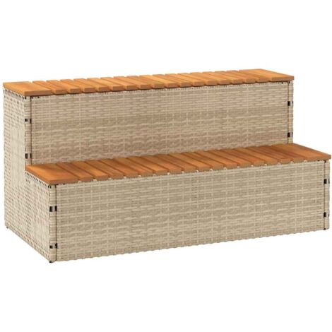 Hot Tub Step Beige 100x50x50.5 cm Poly Rattan and Solid Acacia VSVS7367582