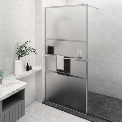 Walk-in Shower Wall with Shelf Chrome 115x195 cm ESG Glass&Aluminium ...
