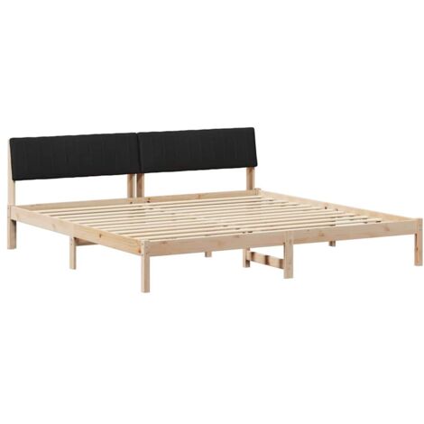 Double bed，Bed frame Brown and black 200 x 200 cm Solid pine wood CFW36682