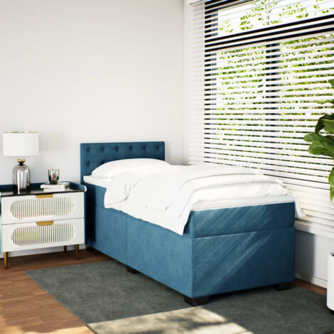 Single bed，Box Spring Bed with Mattress Dark Blue 90x200 cm Velvet CFW43851