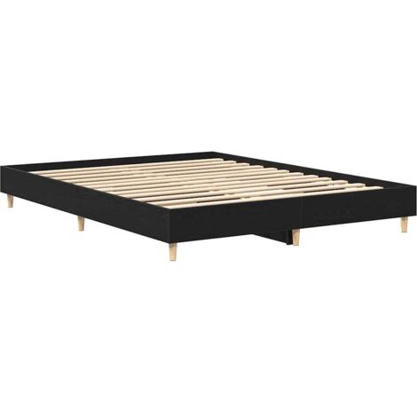 Double bed，Bed Frame Black Oak 150 x 200 cm Engineered wood CFW73785 ...