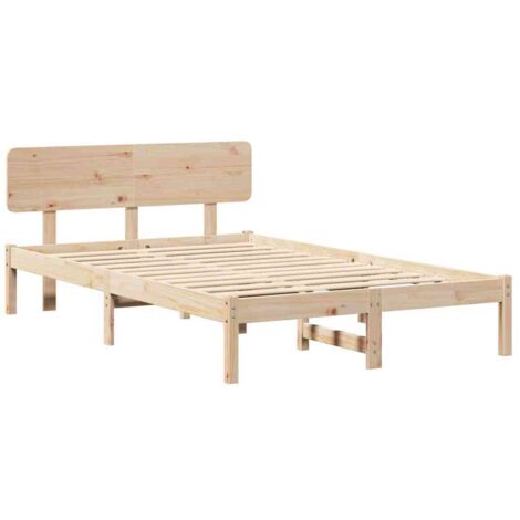 Double bed，Bed Frame with Headboard Natural 135 x 190 cm Solid Pine ...