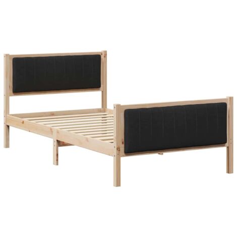 Single bed，Bed frame Brown and black 100 x 200 cm Solid pine wood ...