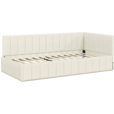 Single bed，Corner Bed Frame with Headboard Cream 100 x 200 cm Velvet ...
