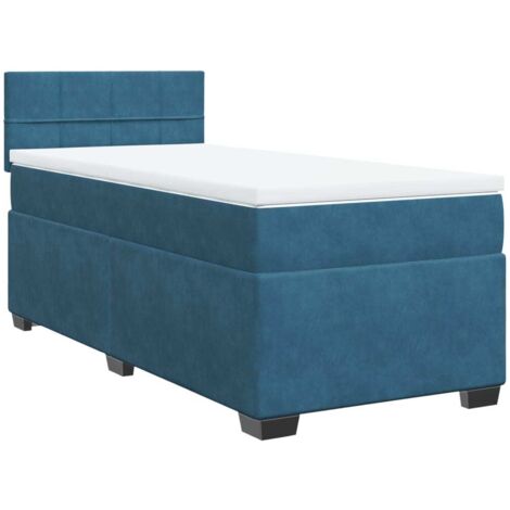 Single bed，Box Spring Bed with Mattress Dark Blue 100x200 cm Velvet ...