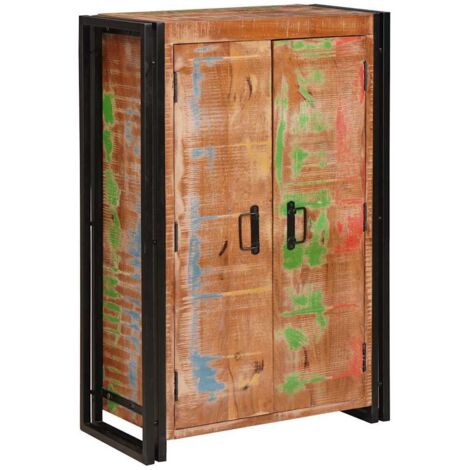 Highboard，Sideboard with Doors Brown Solid Reclaimed Wood and Metal ...