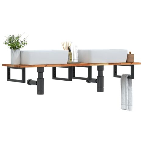 Basin Shelf Wall Mounted，Floating Shelf Steel and Solid Wood Acacia ...