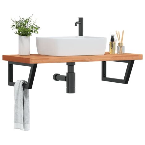 Basin Shelf Wall Mounted，Floating Shelf Steel and Solid Wood Beech CFW86708