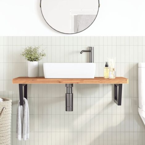 Basin Shelf Wall Mounted，Floating Shelf Steel and Solid Wood Beech CFW86708