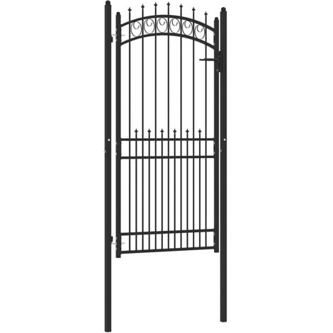 Fence Gate with Spikes Black 100 x 200 cm Powder-coated steel CFW949338