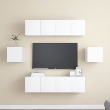 6 Piece TV Cabinet Set，TV unit，TV stand White Engineered Wood CFW218530