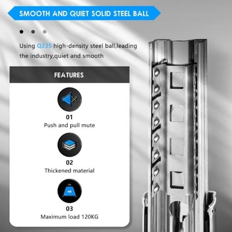 Schwerlast-Schubladenschienen, Tragkraft bis 120 kg, ohne Schloss, Auszug 650 mm, 1 Paar (2 Stück)