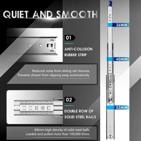 Schwerlast-Schubladenschienen, Tragkraft bis 120 kg, mit Schloss, 800 mm Auszug, 1 Paar (2 Stück)