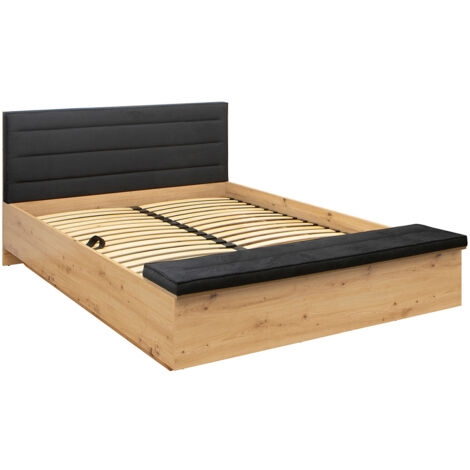 Cama canapé 160x200 con banco y somier Glenn Madera y Negro