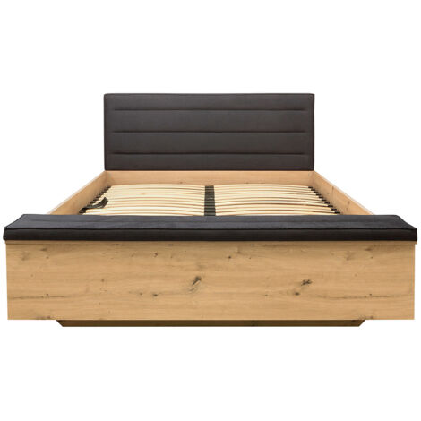 Cama canapé 160x200 con banco y somier Glenn Madera y Negro
