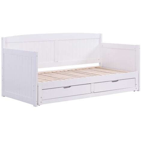 Lit gigogne banquette 90 x 190 ou 180 x 190 cm - Avec sommier peigne et tiroirs - Pin et MDF ...