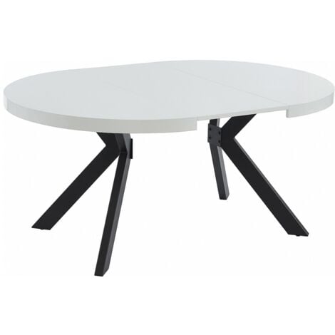 Table à manger extensible 4 à 8 personnes en MDF et acier - Blanc laqué ...