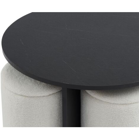 Table basse en MDF + 4 poufs en tissu bouclette - Noir et blanc - AKSAY