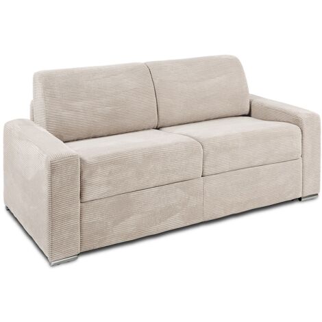 Canapé 3 places convertible express en velours côtelé beige - Couchage ...