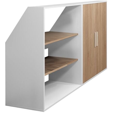 Meuble sous pente 2 portes et 2 étagères - Blanc et naturel - ADEZIO